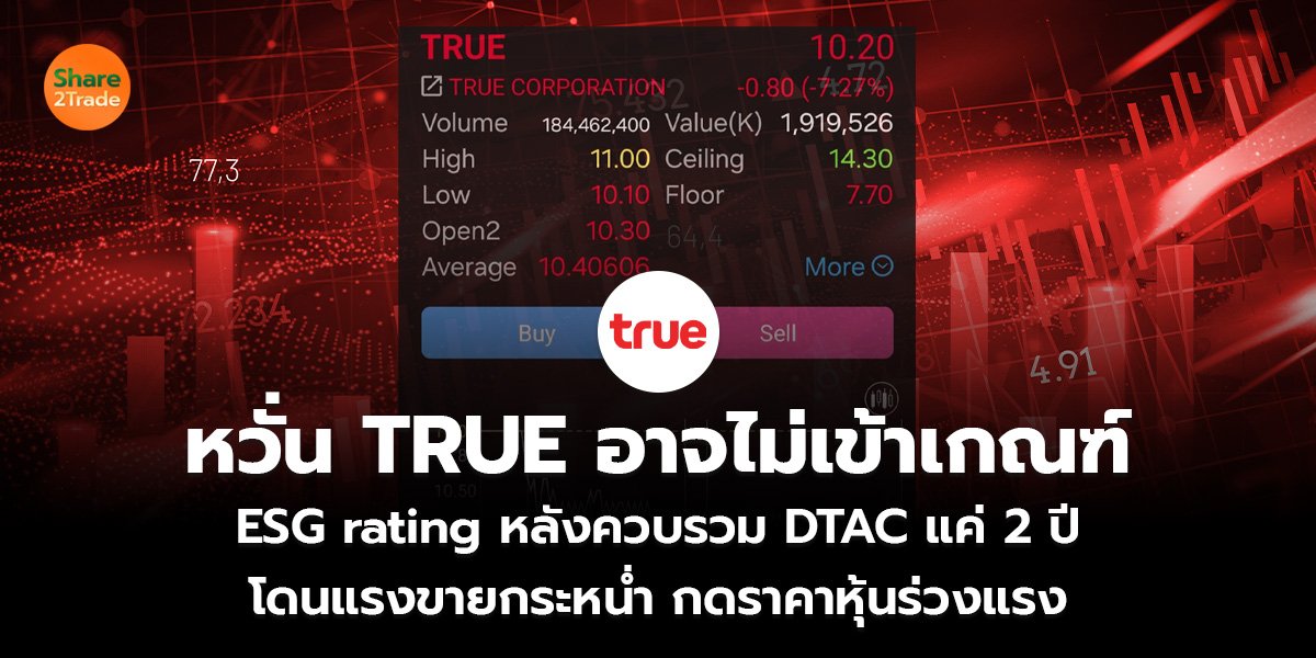 หวั่น TRUE อาจไม่เข้าเกณฑ์ ESG rating หลังควบรวม DTAC แค่ 2 ปี โดนแรงขายกระหน่ำ กดราคาหุ้นร่วง ...